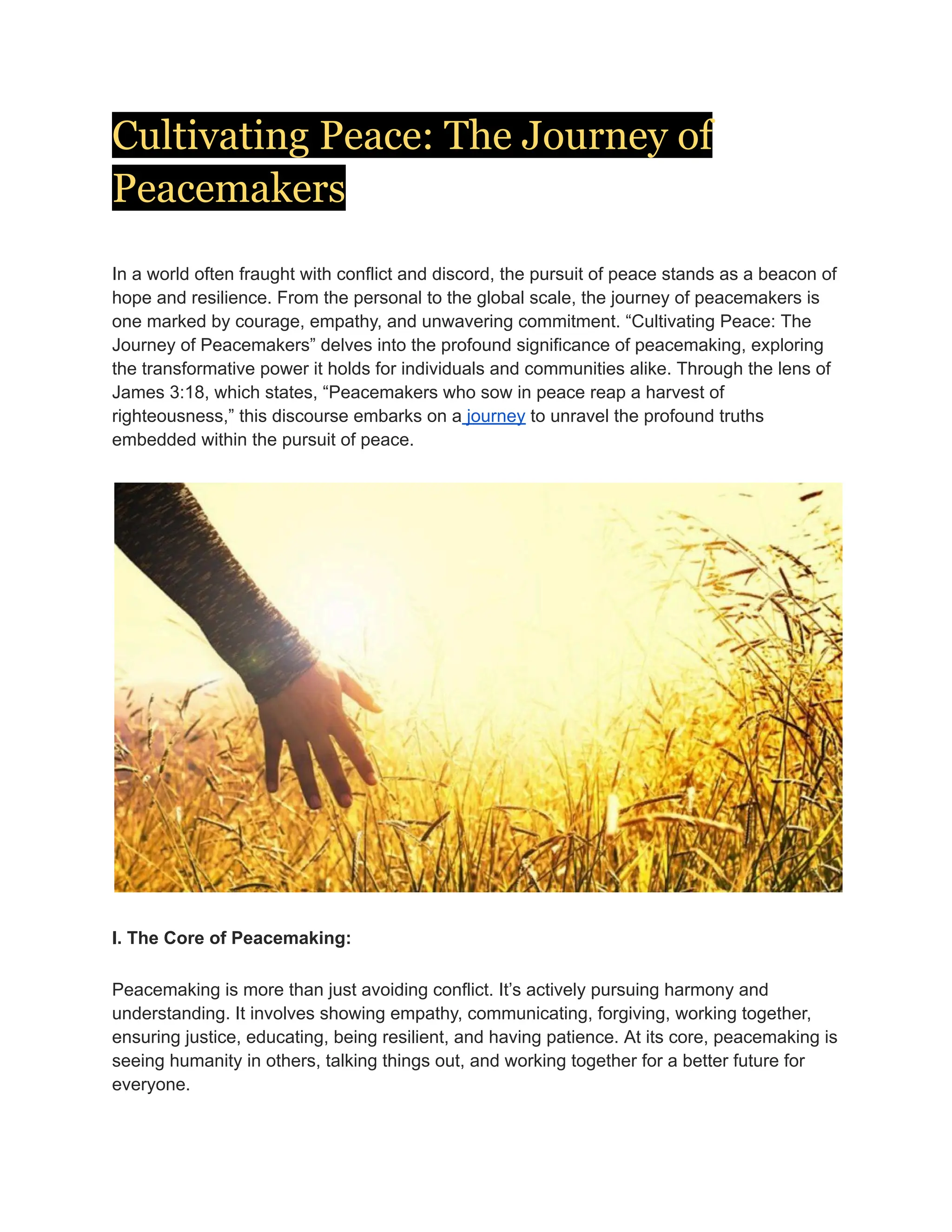 Cultivating Peace:The Journey of Peacemakers | PDF