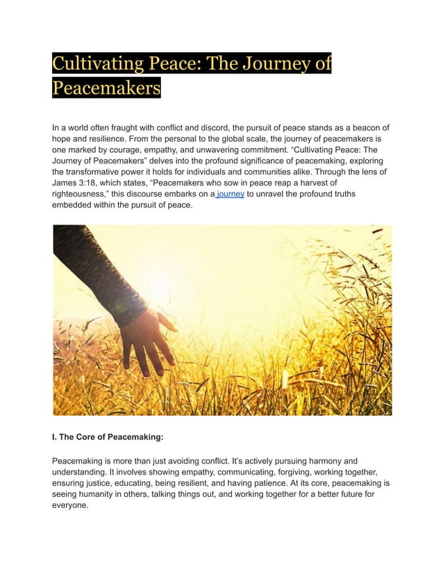 Cultivating Peace:The Journey of Peacemakers | PDF