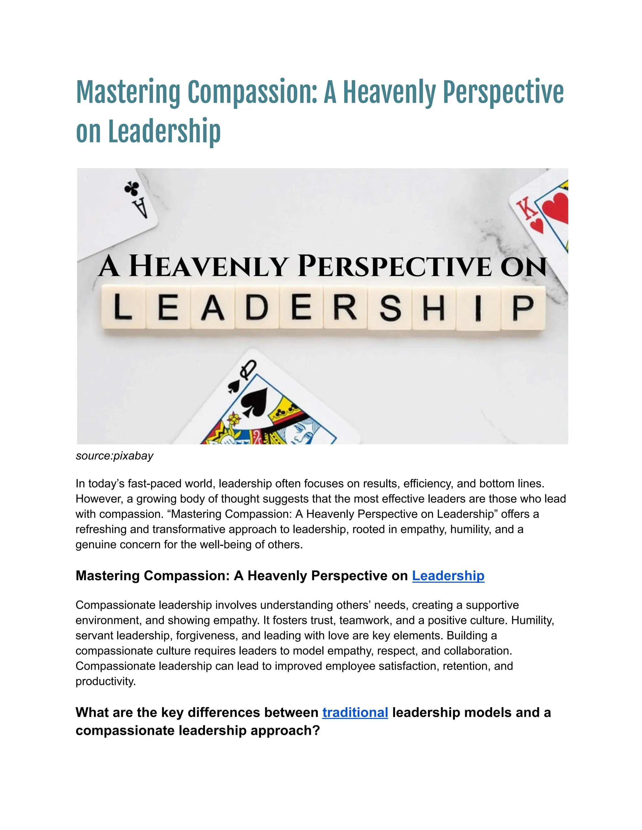 Mastering Compassion: A Heavenly Perspective on Leadership | PDF