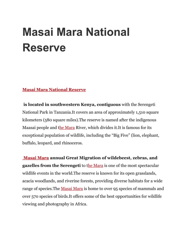 Masai Mara Serengeti National park safari | PDF