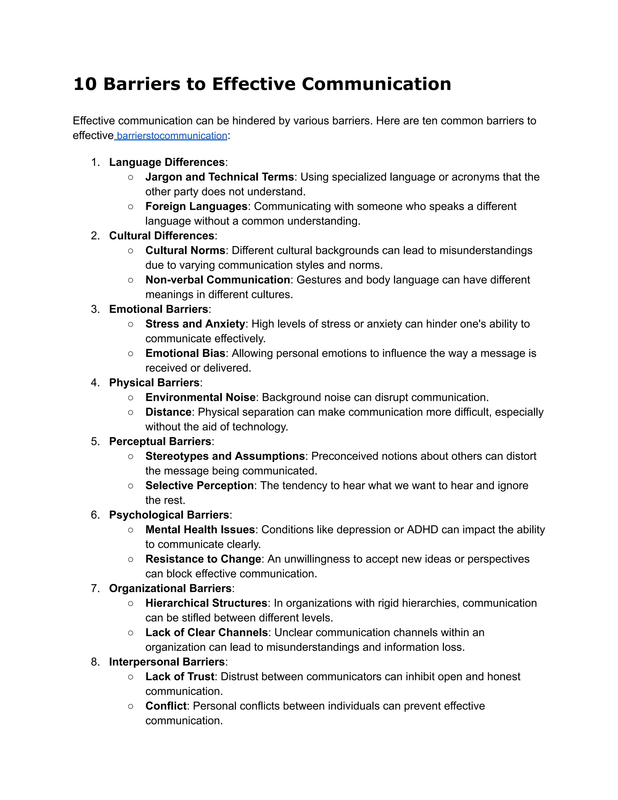 10 Barriers to Effective Communications. | PDF