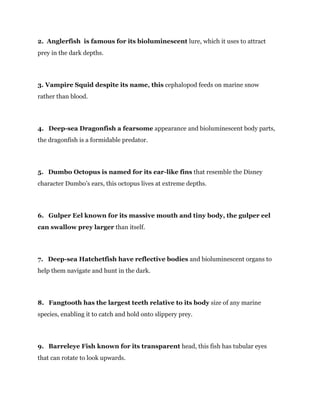 10 Animals Live In Deep Sea evolved to survive | PDF