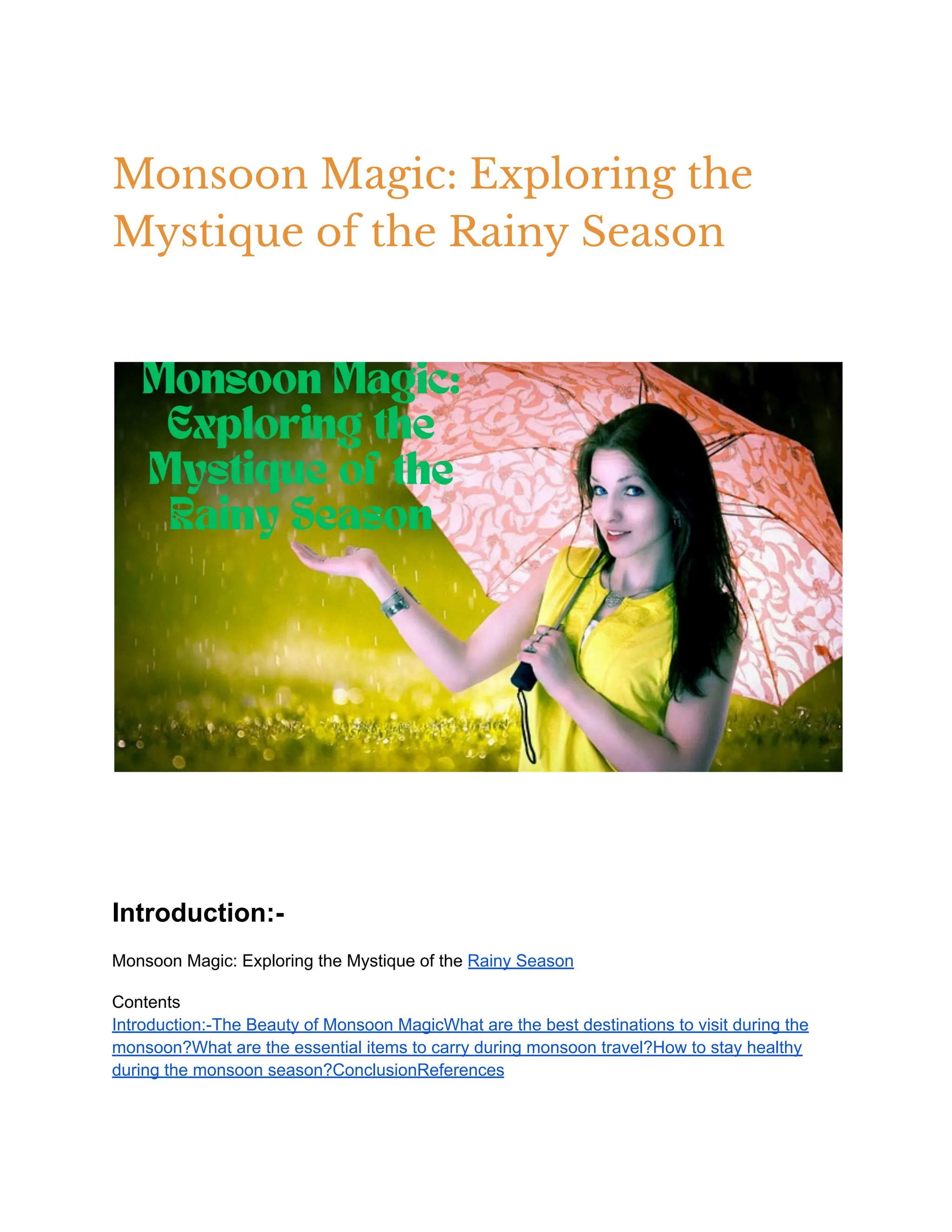 Monsoon Magic: Exploring the Mystique of the Rainy Season | PDF