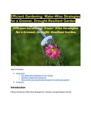 Efficient Gardening: Water-Wise Strategies for a Greener, Drought-Resilient Garden | PDF