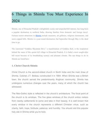 6 Things in Shimla You Must Experience In 2024 | PDF