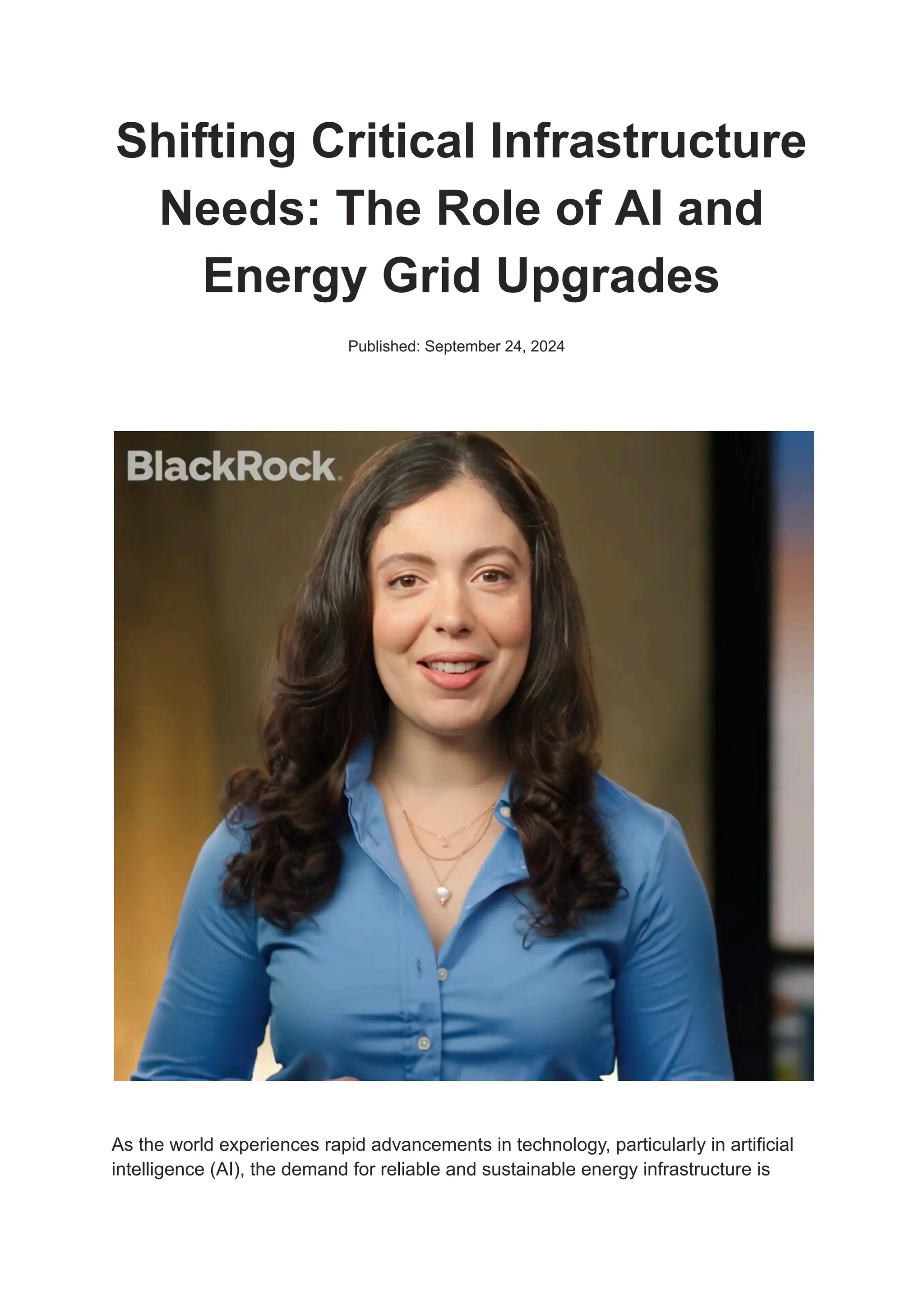 Shifting Critical Infrastructure Needs: The Role of AI and Energy Grid ...