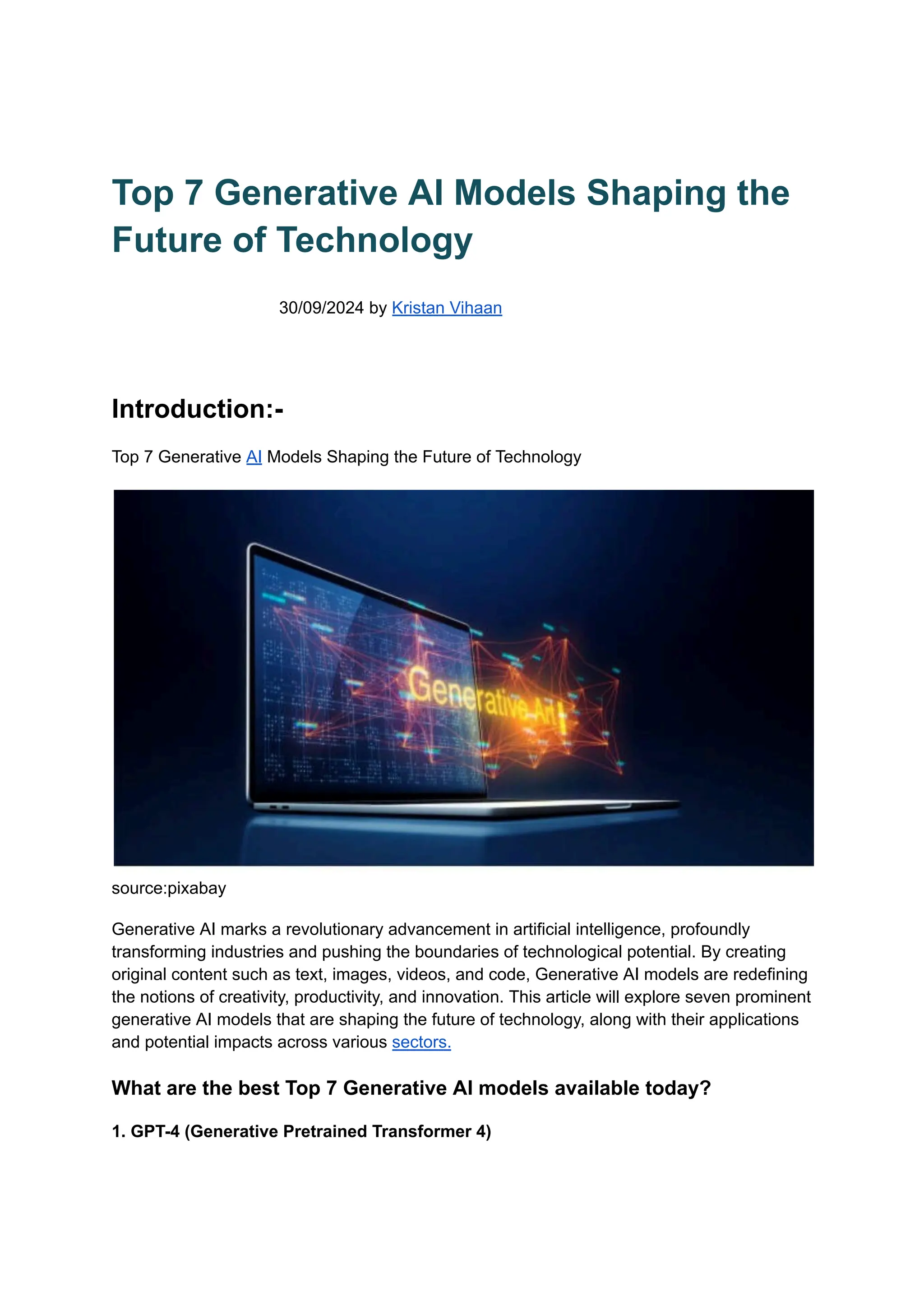 Top 7 Generative AI Models Shaping the Future of Technology | PDF | Free Download