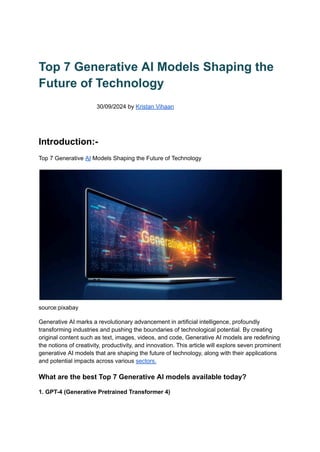 Top 7 Generative AI Models Shaping the Future of Technology | PDF