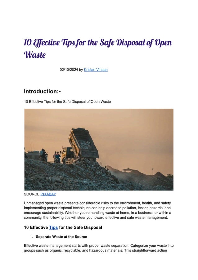 10 Effective Tips for the Safe Disposal of Open Waste | PDF