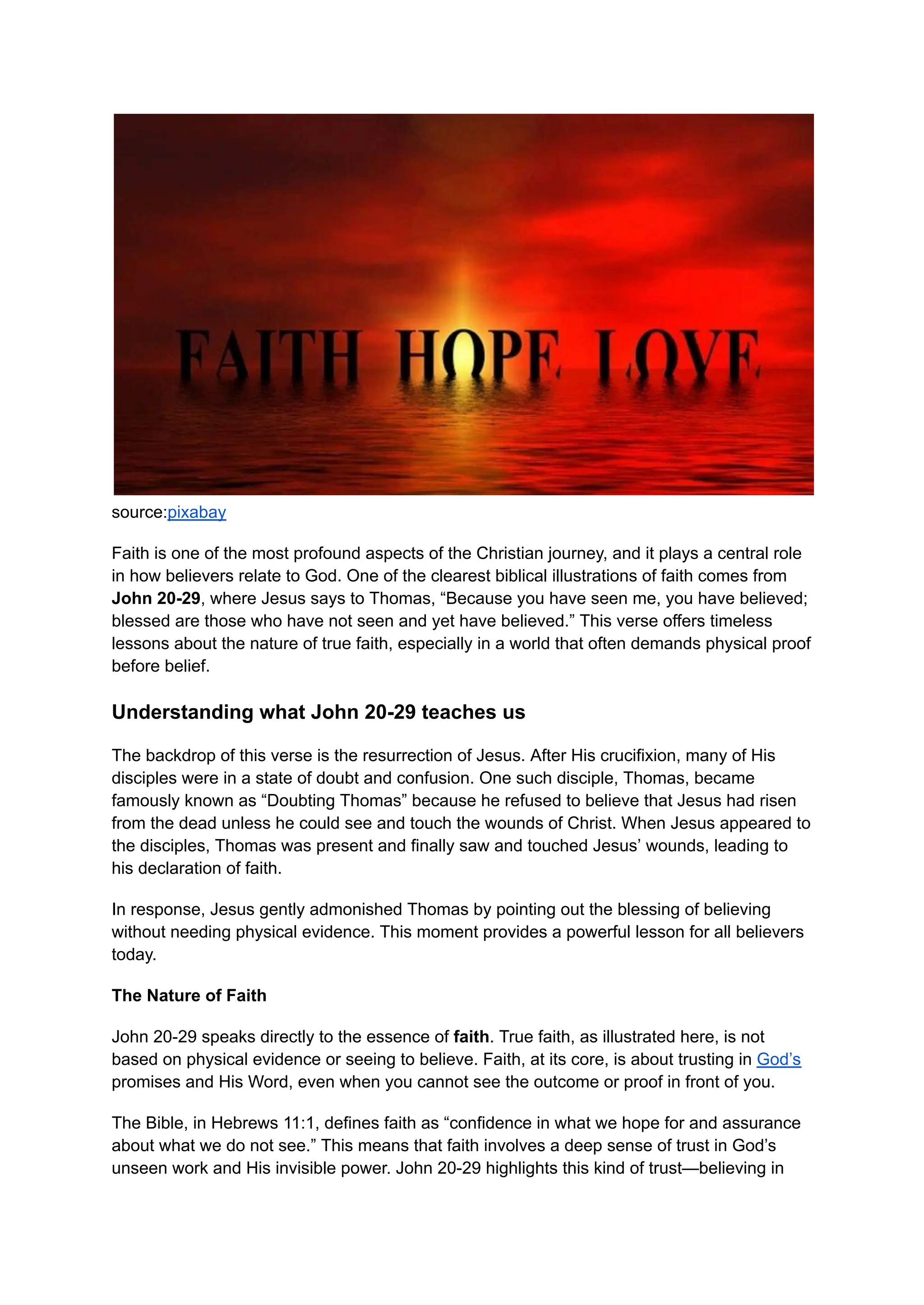 Believing Without Seeing: What John 20-29 Teaches Us About True Faith | PDF