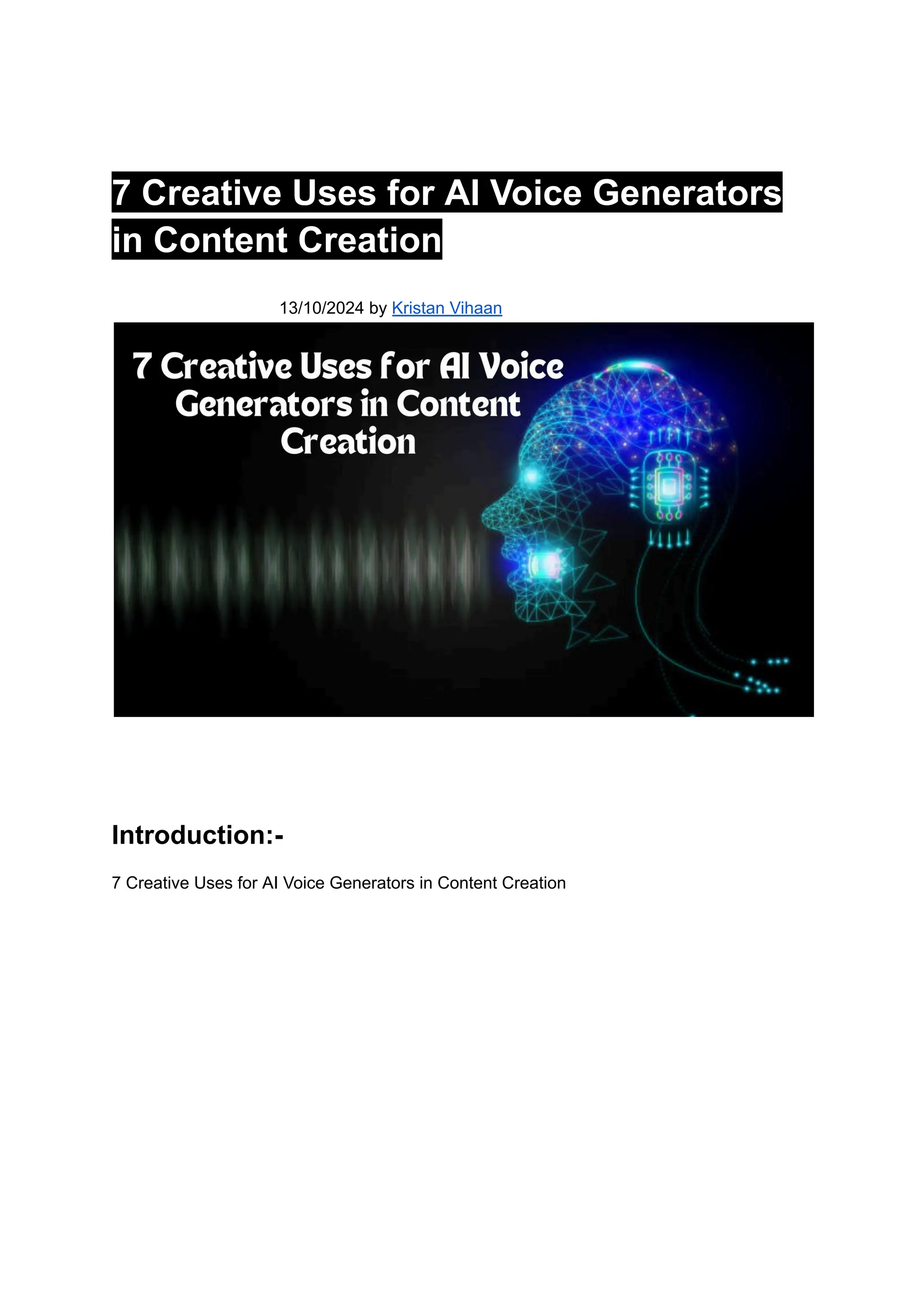 7 Creative Uses for AI Voice Generators in Content Creation | PDF