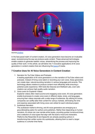 7 Creative Uses for AI Voice Generators in Content Creation | PDF