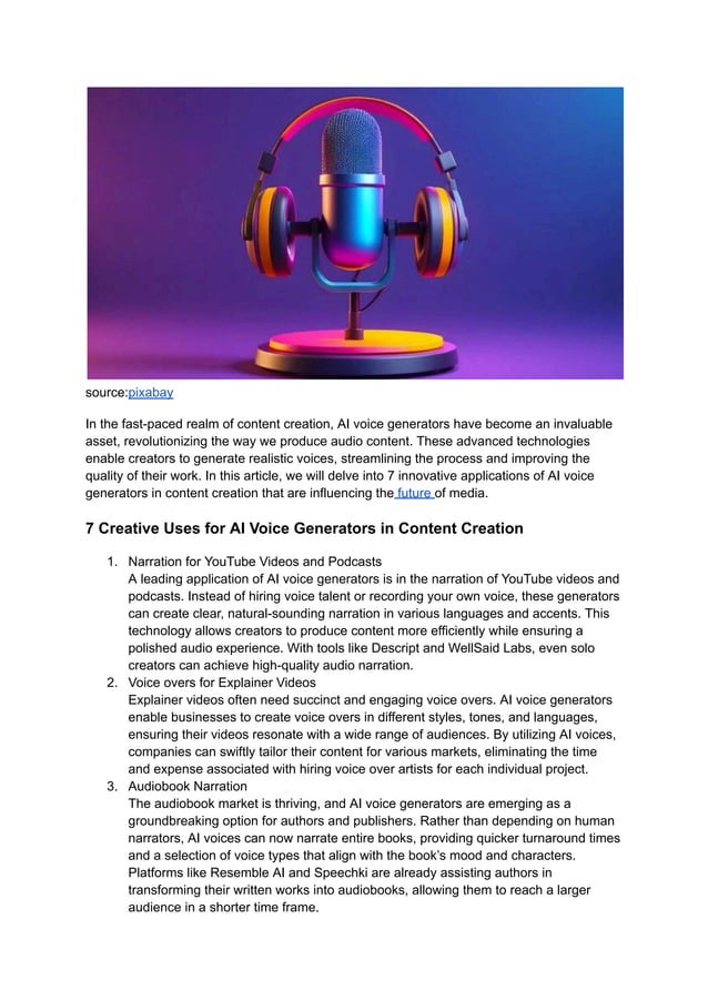 7 Creative Uses for AI Voice Generators in Content Creation | PDF