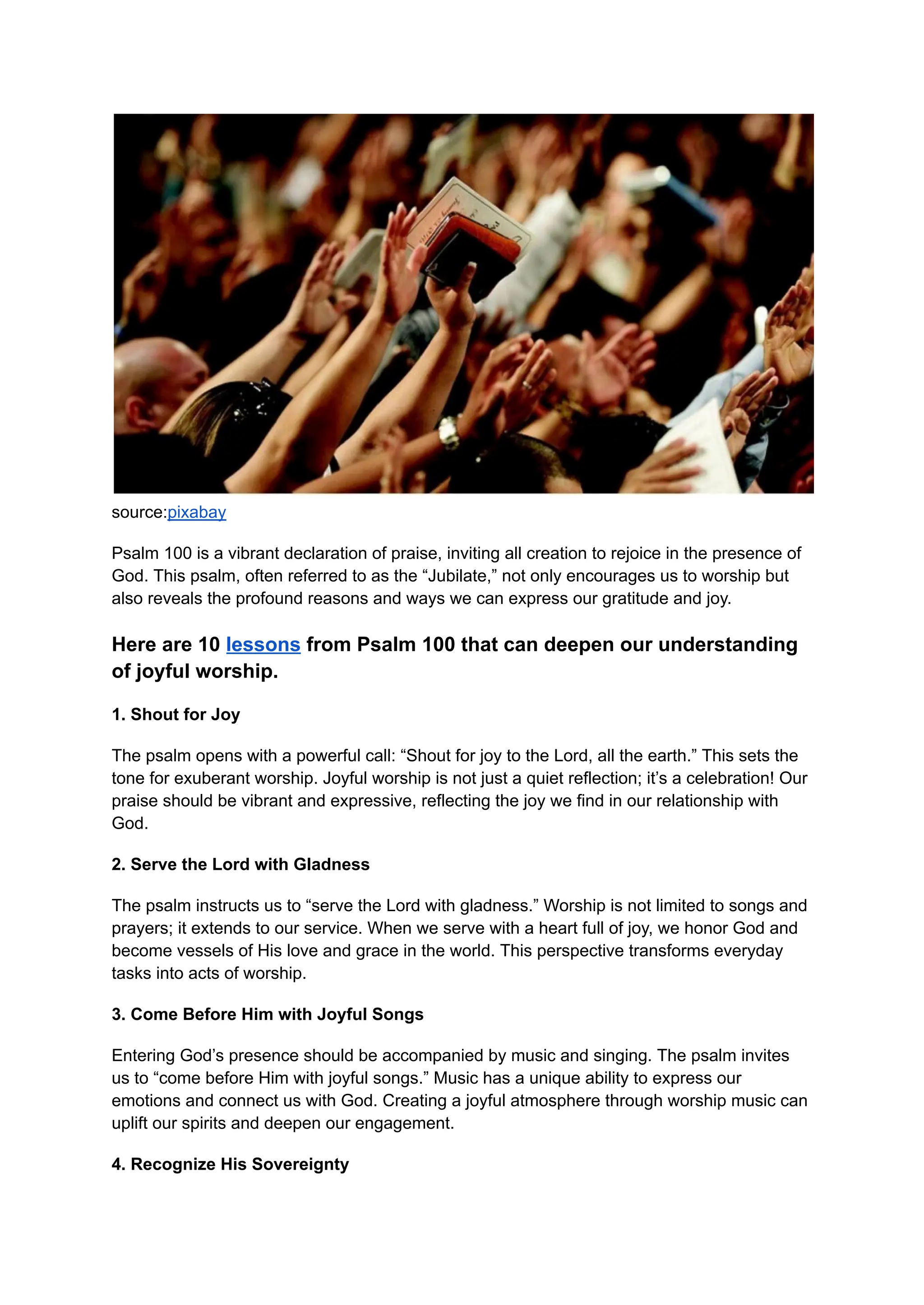 10 Lessons from Psalm 100 on Joyful Worship | PDF