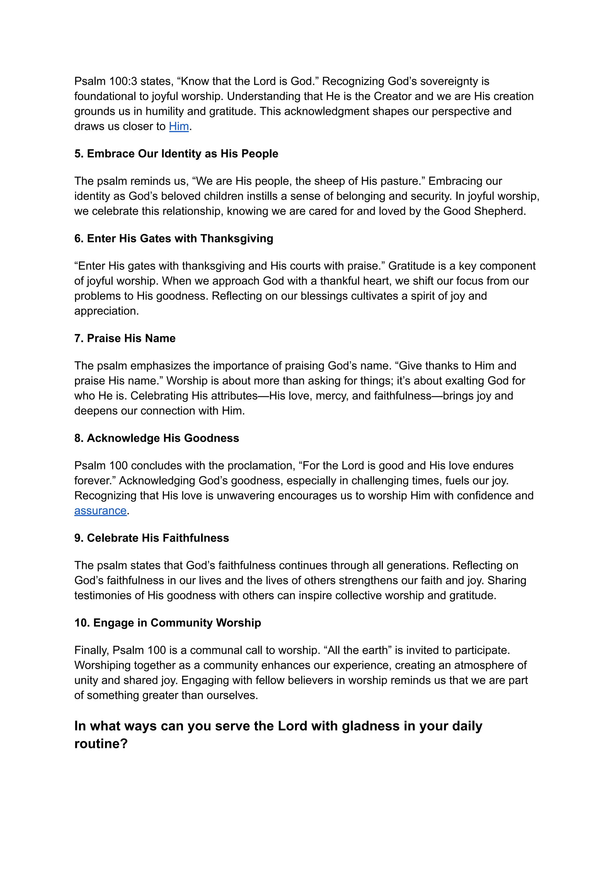 10 Lessons from Psalm 100 on Joyful Worship | PDF