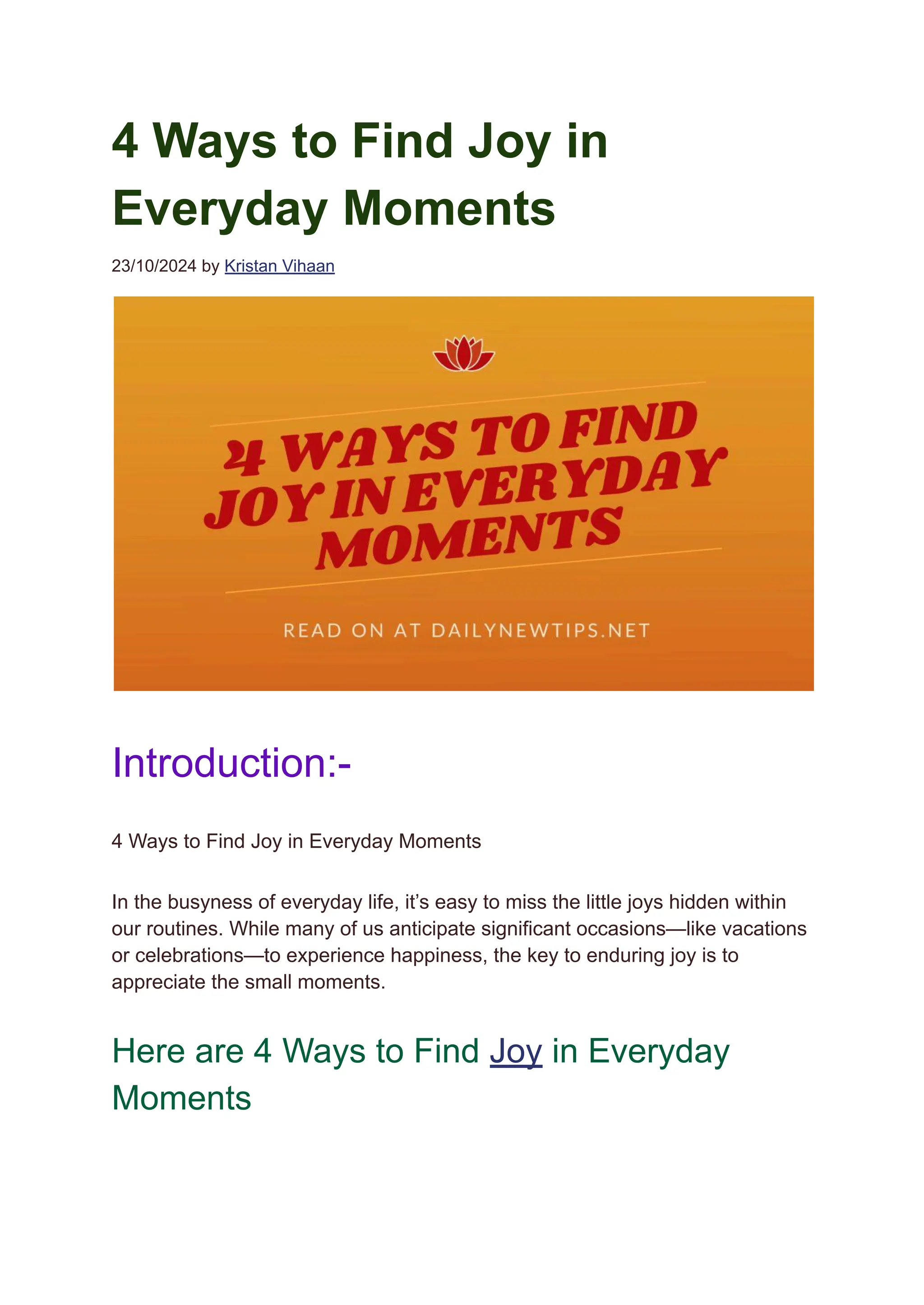 4 Ways to Find Joy in Everyday Moments.. | PDF | Wellness | Healthy Living