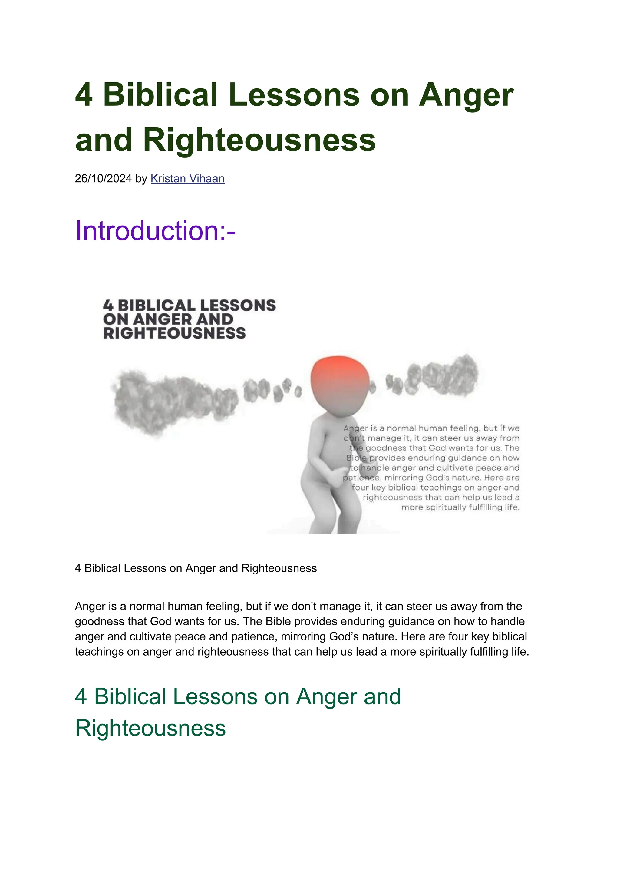 4 Biblical Lessons on Anger and Righteousness | PDF
