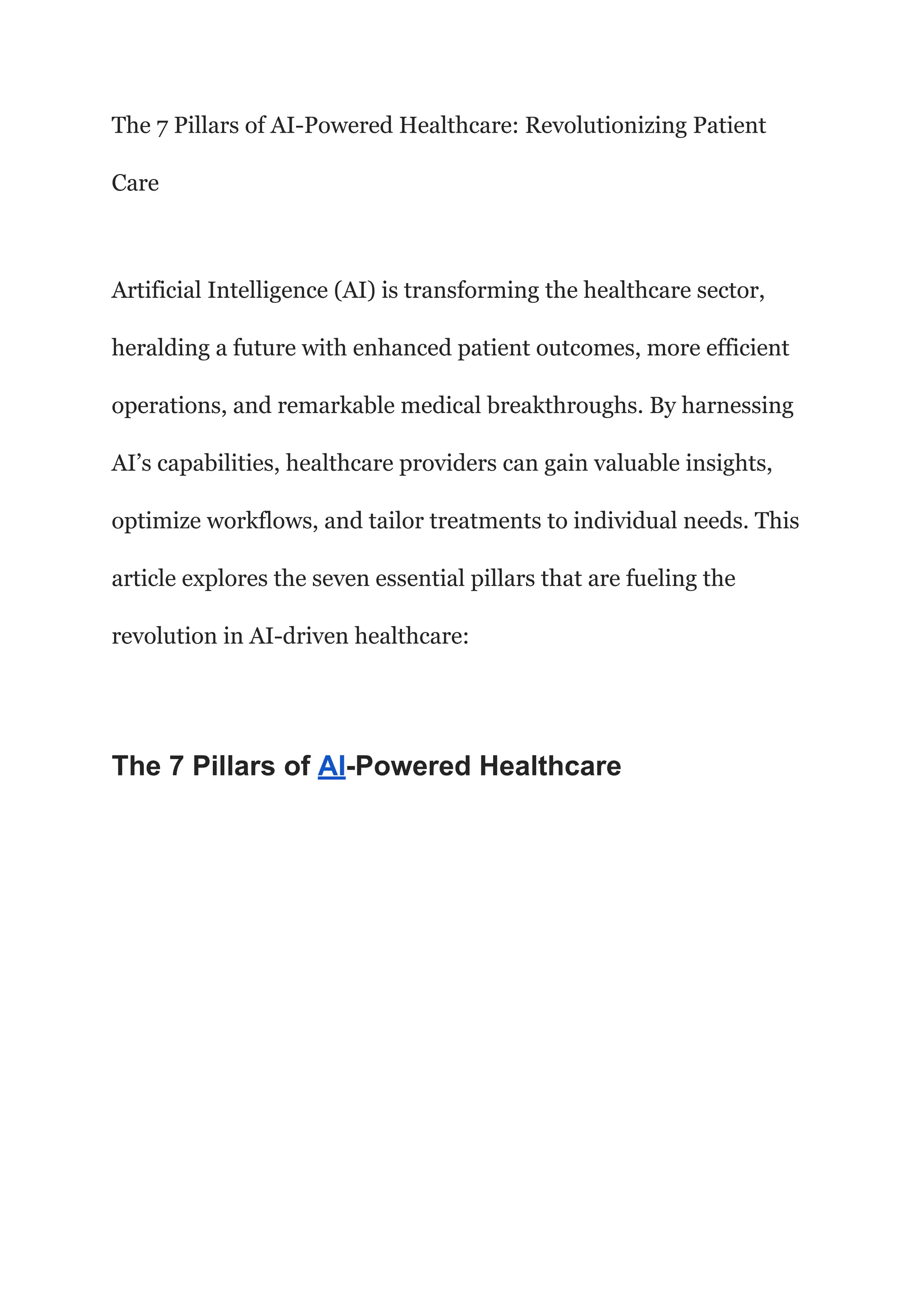 The 7 Pillars of AI-Powered Healthcare: Revolutionizing Patient Care | PDF