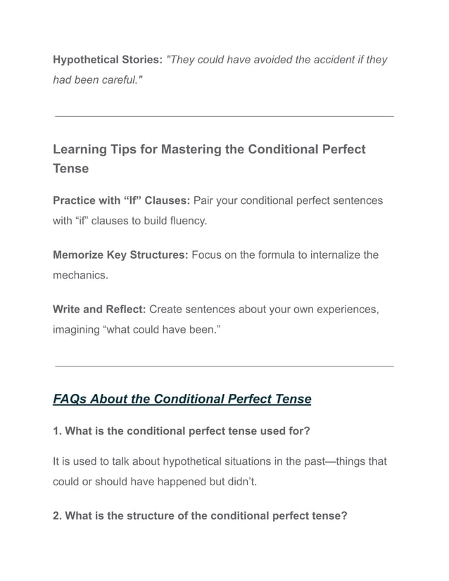 The Conditional Perfect Tense Explained with Examples | PDF