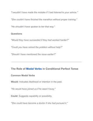 The Conditional Perfect Tense Explained with Examples | PDF
