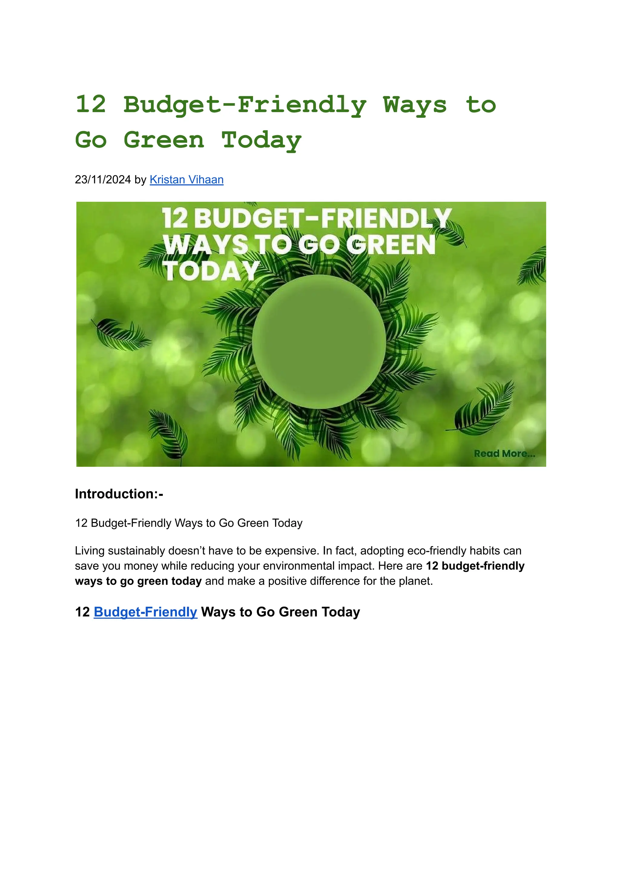 12 Budget-Friendly Ways to Go Green Today | PDF