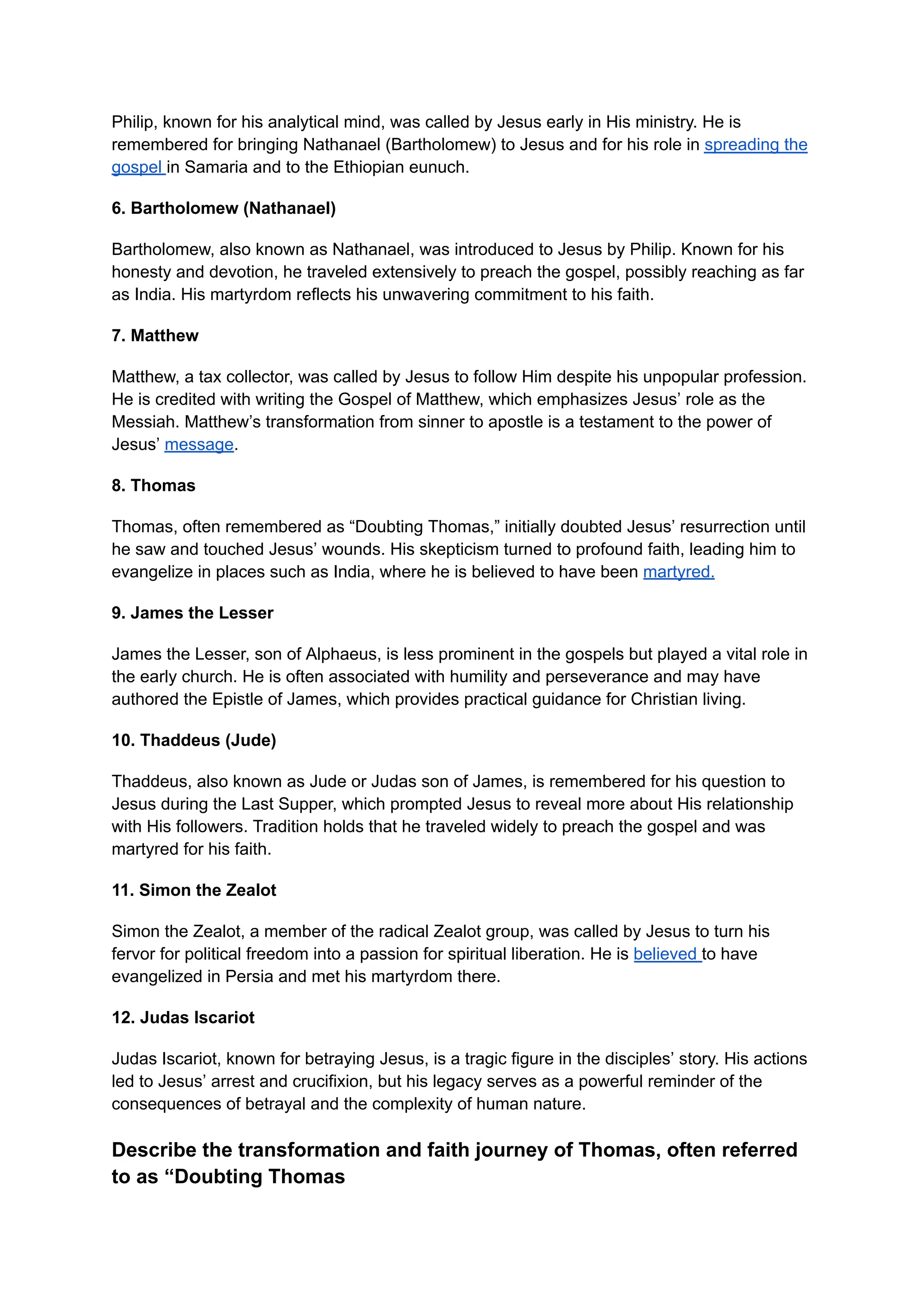 12 Disciples of Jesus: Their Lives and Legacies | PDF