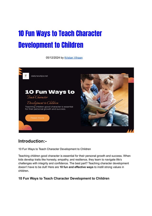 10 Fun Ways to Teach Character Development to Children | PDF