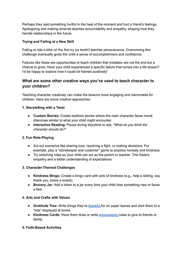 10 Fun Ways to Teach Character Development to Children | PDF