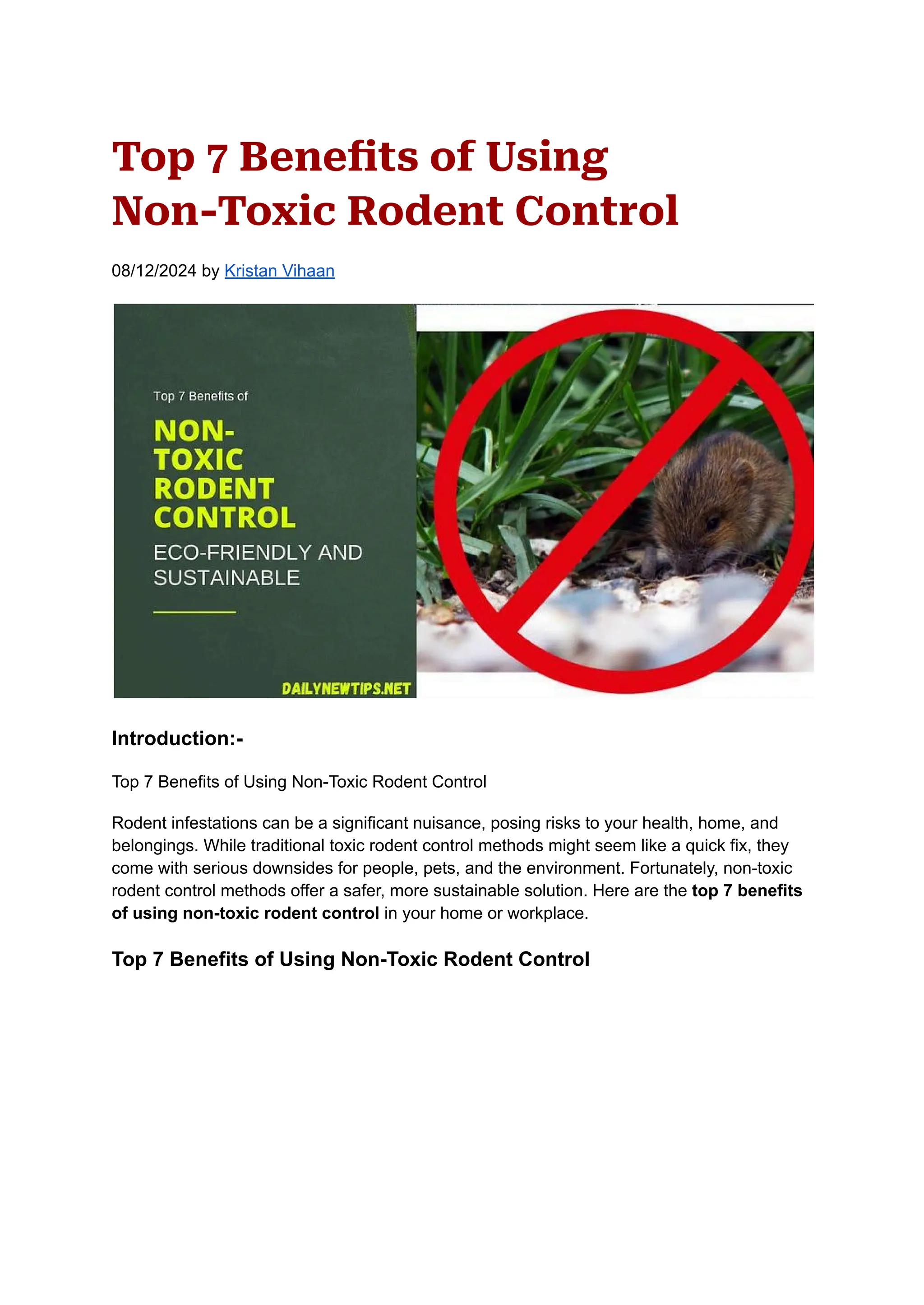 Top 7 Benefits of Using Non-Toxic Rodent Control | PDF