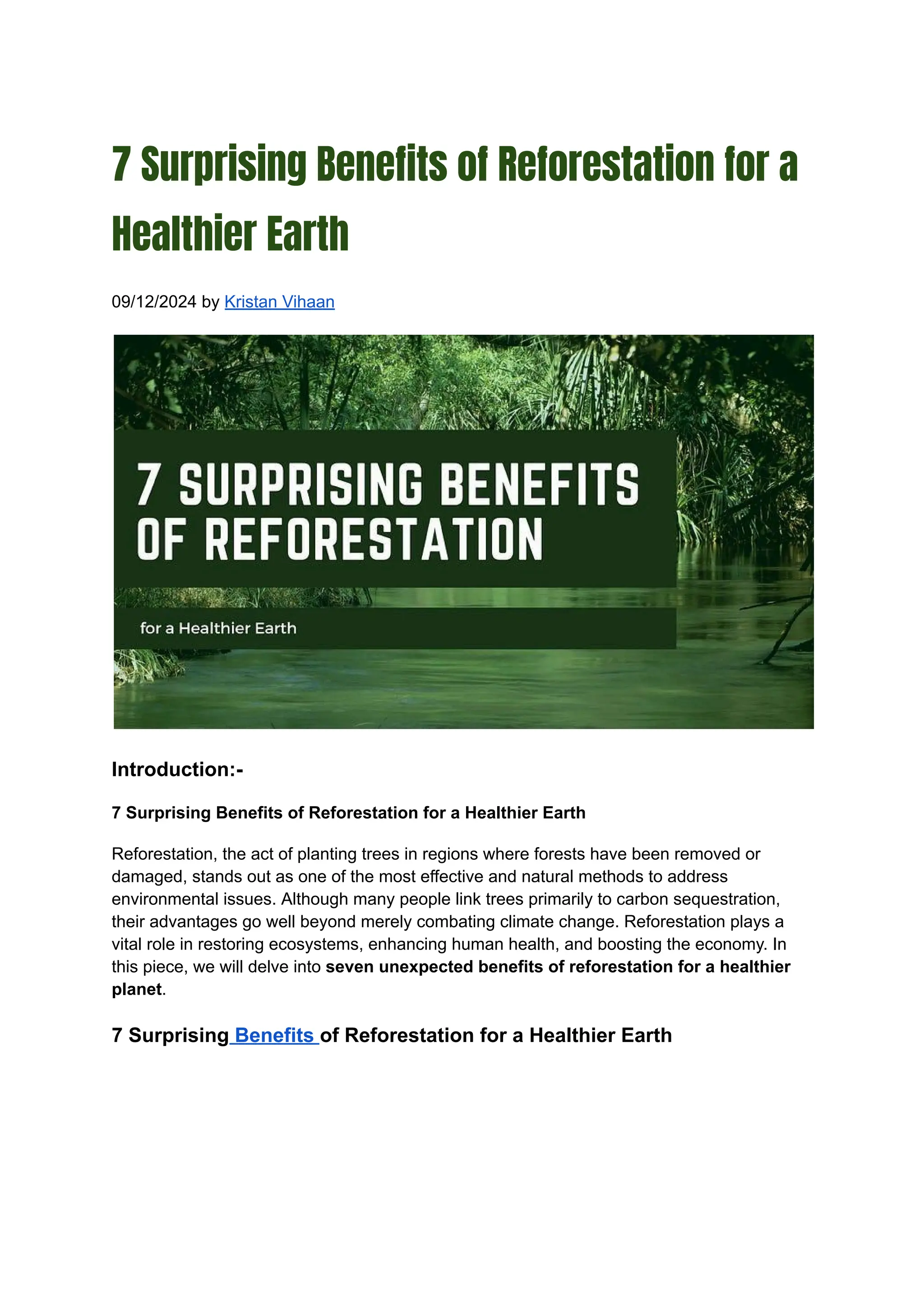 7 Surprising Benefits of Reforestation for a Healthier Earth | PDF