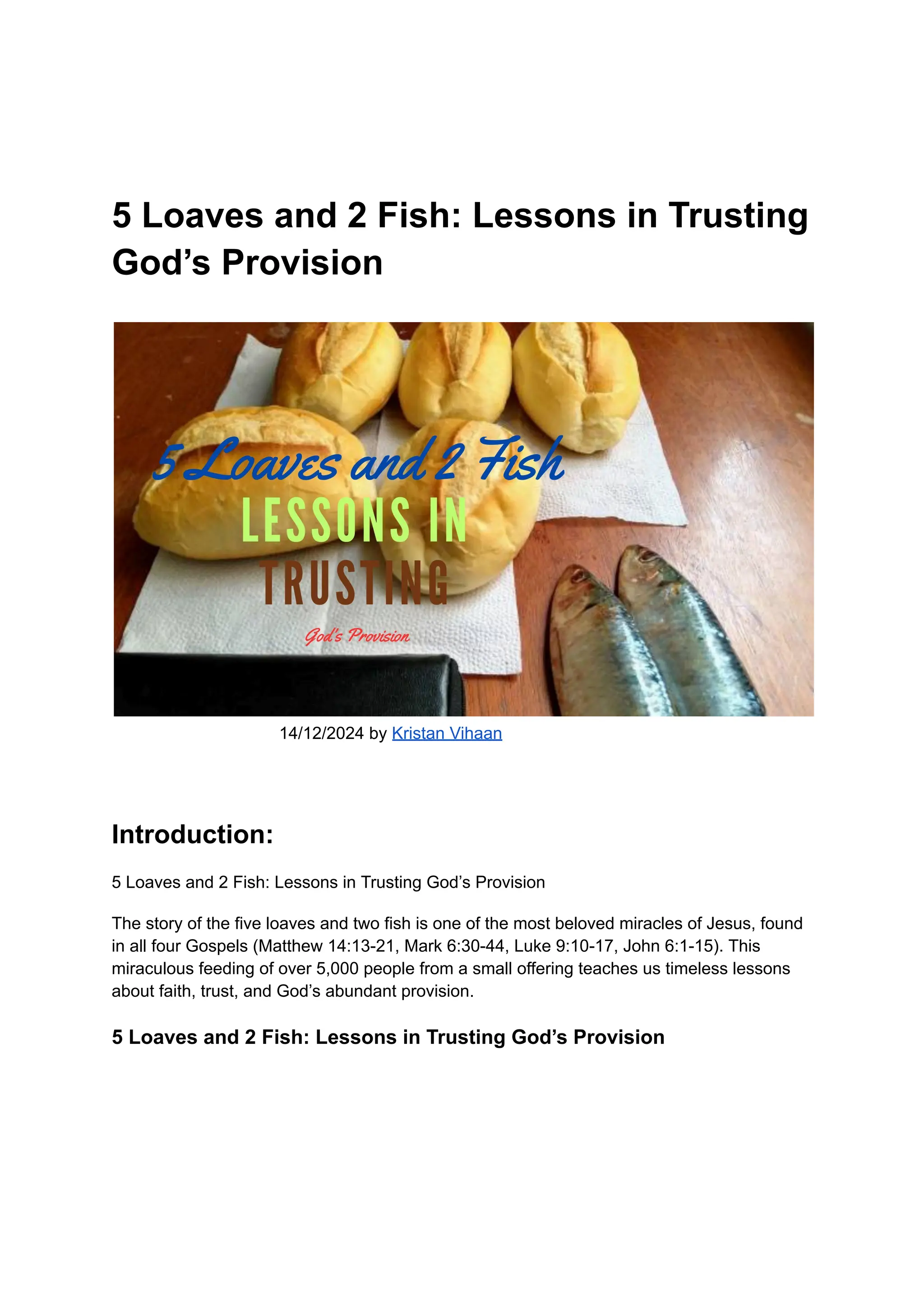 5 Loaves and 2 Fish: Lessons in Trusting God's Provision | PDF