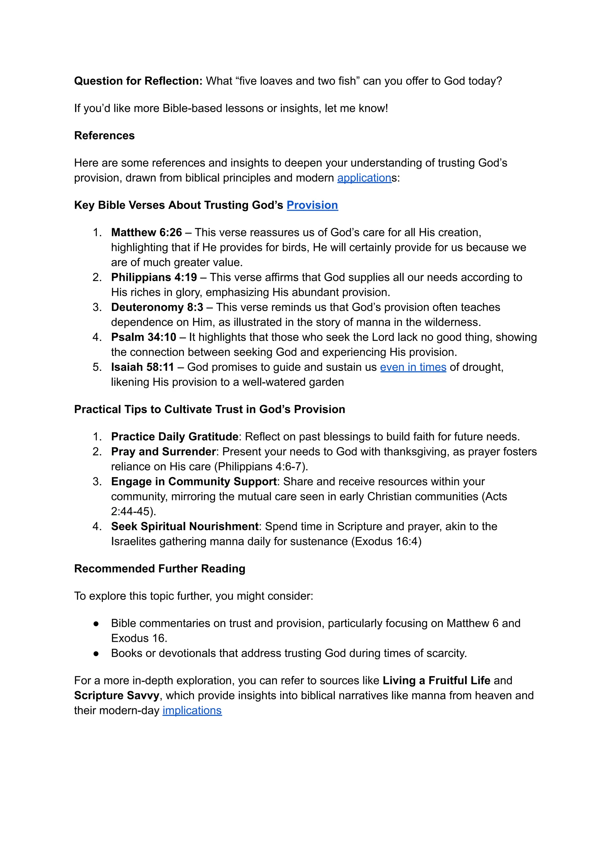 5 Loaves and 2 Fish: Lessons in Trusting God's Provision | PDF