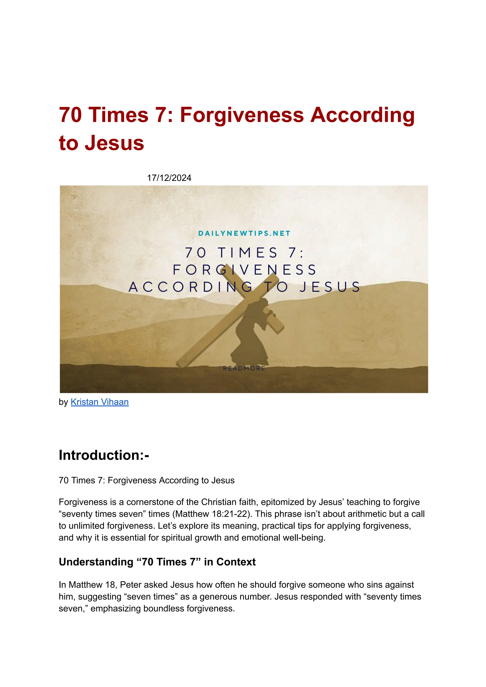 70 Times 7: Forgiveness According to Jesus | PDF