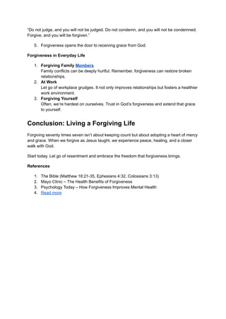 70 Times 7: Forgiveness According to Jesus | PDF