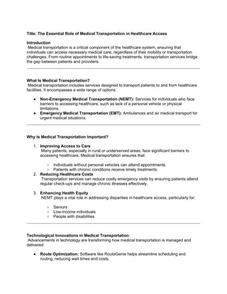 The Essential Role of Medical Transportation in Healthcare Access | DOCX