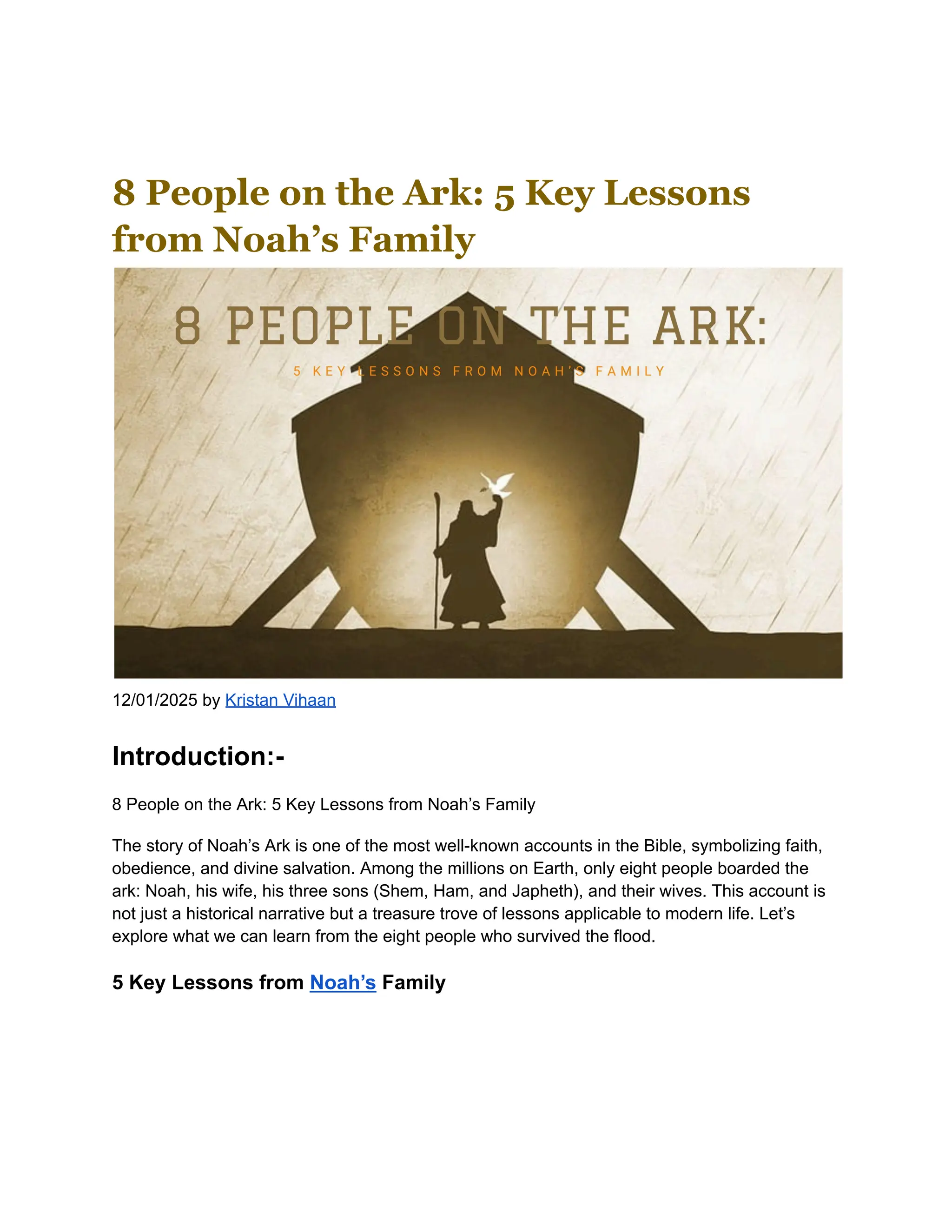 8 People on the Ark: 5 Key Lessons from Noah’s Family | PDF