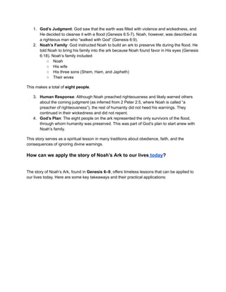 8 People on the Ark: 5 Key Lessons from Noah’s Family | PDF