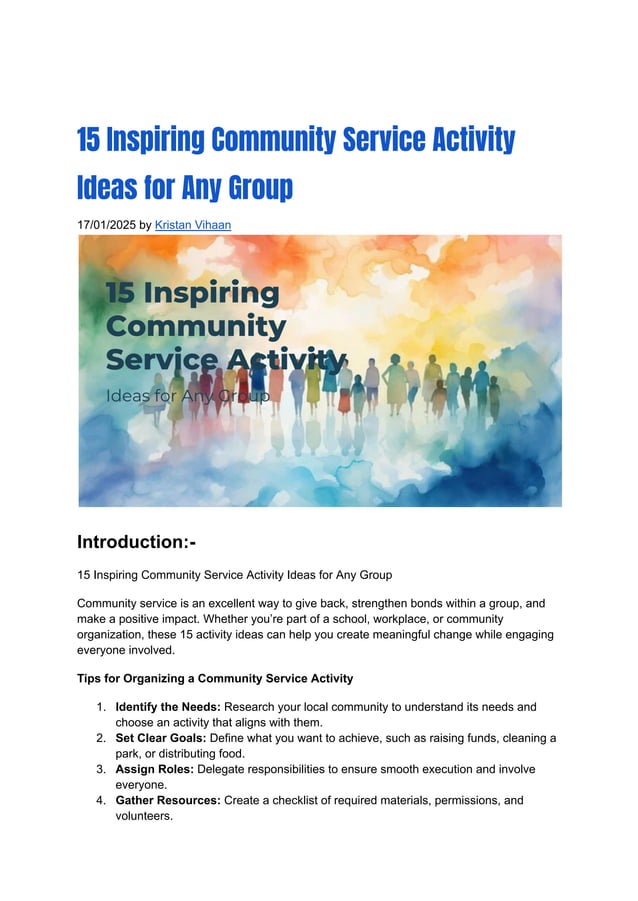 15 Inspiring Community Service Activity Ideas for Any Group | PDF