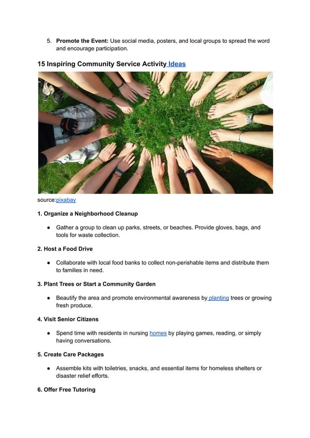 15 Inspiring Community Service Activity Ideas for Any Group | PDF