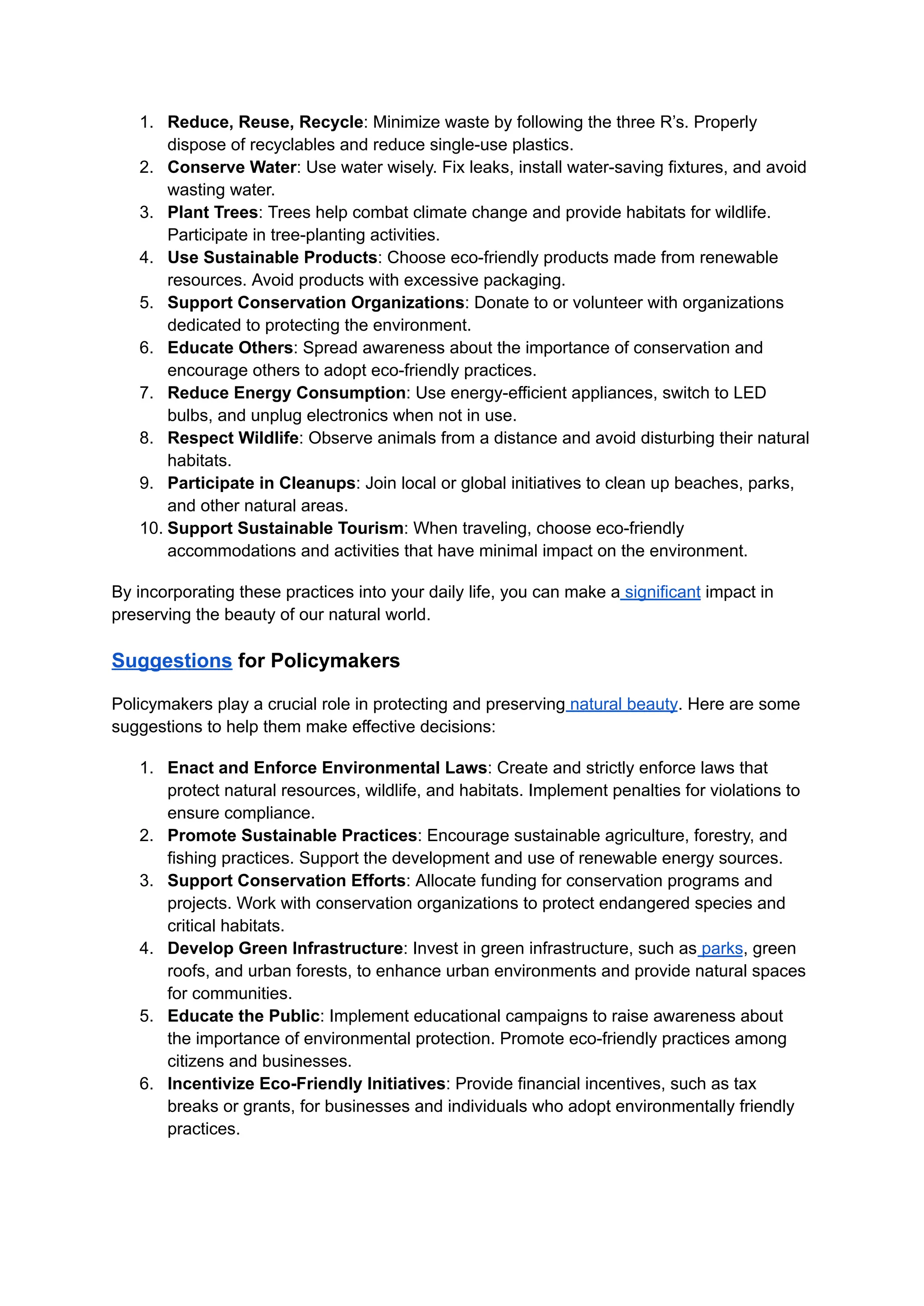 6 Benefits of Protecting Natural Beauty for Tourism and Recreation | PDF