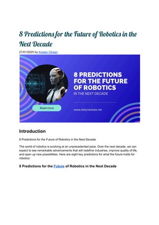 8 Predictions for the Future of Robotics in the Next Decade | PDF