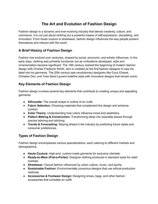 The Art And Evolution of Fashion Designing | PDF