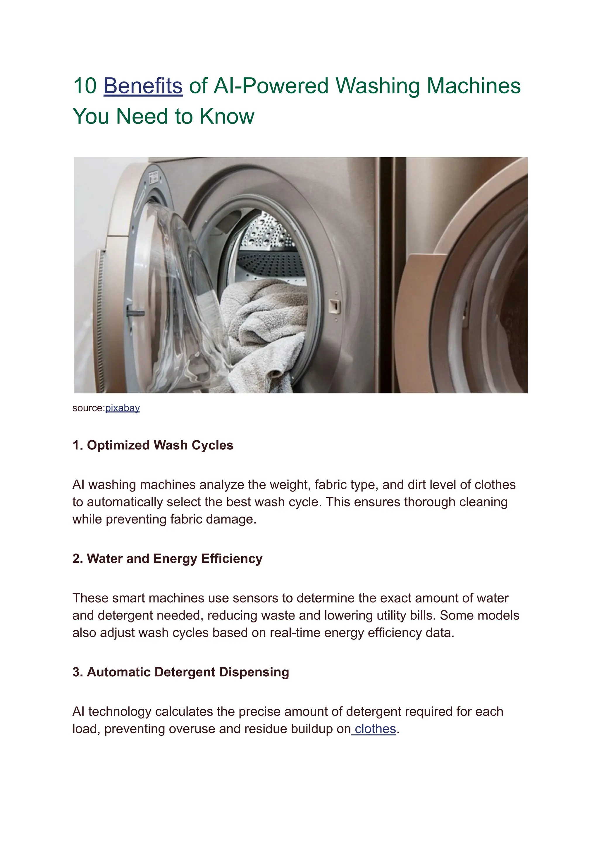 10 Benefits of AI-Powered Washing Machines You Need to Know | PDF