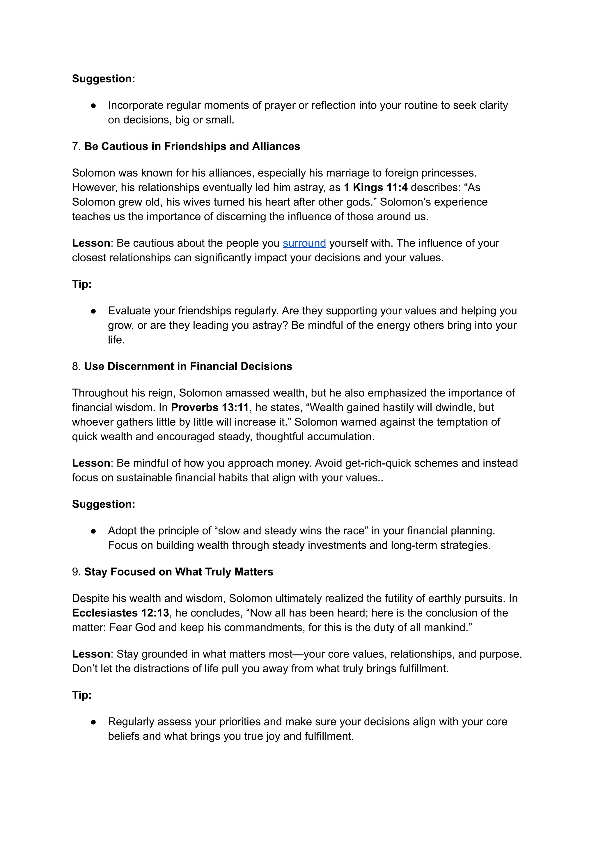 9 Lessons from Solomon: Mastering the Art of Wise Decision Making | PDF
