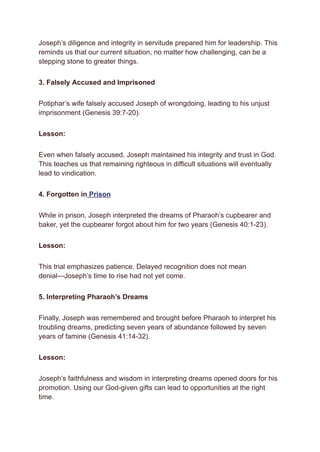 7 Trials of Joseph and How They Led to His Triumph | PDF