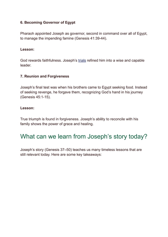 7 Trials of Joseph and How They Led to His Triumph | PDF