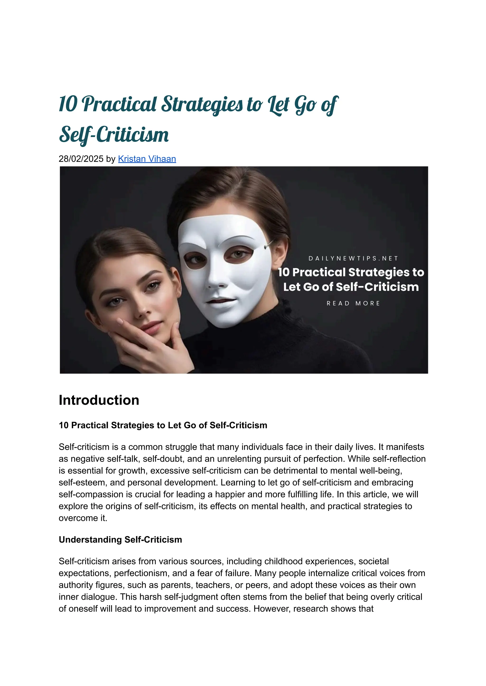 10 Practical Strategies to Let Go of Self-Criticism | PDF