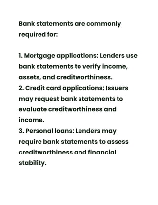 Bank Statement for Loan Applications: What You Need to Know | PDF