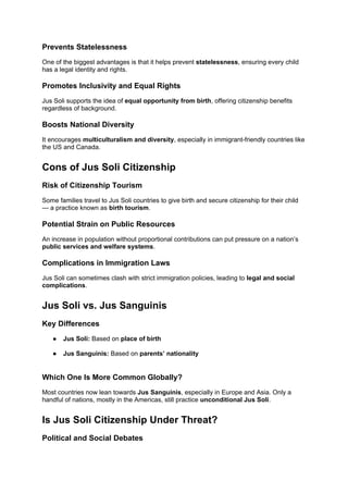 Countries That Offer Jus Soli Citizenship and How It Works | PDF