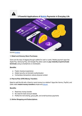 5 Powerful Applications of Mobile Payments in Everyday Life | PDF